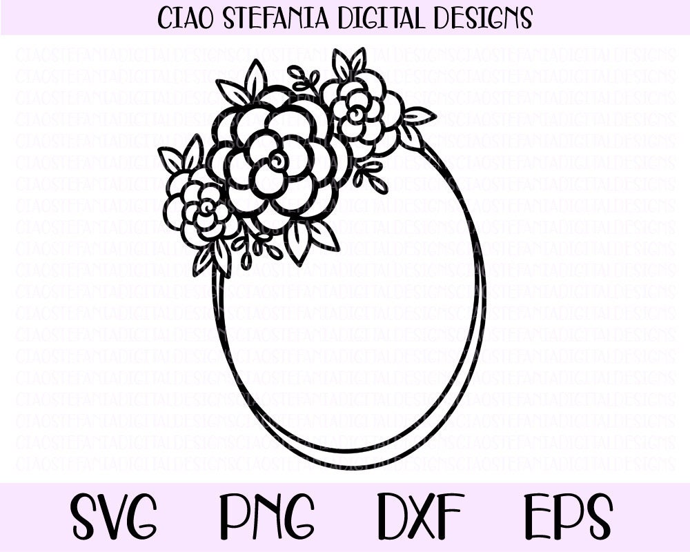 Geometric Oval Frame, Rose Monogram Frame SVG, Floral Wreath SVG, Cut ...