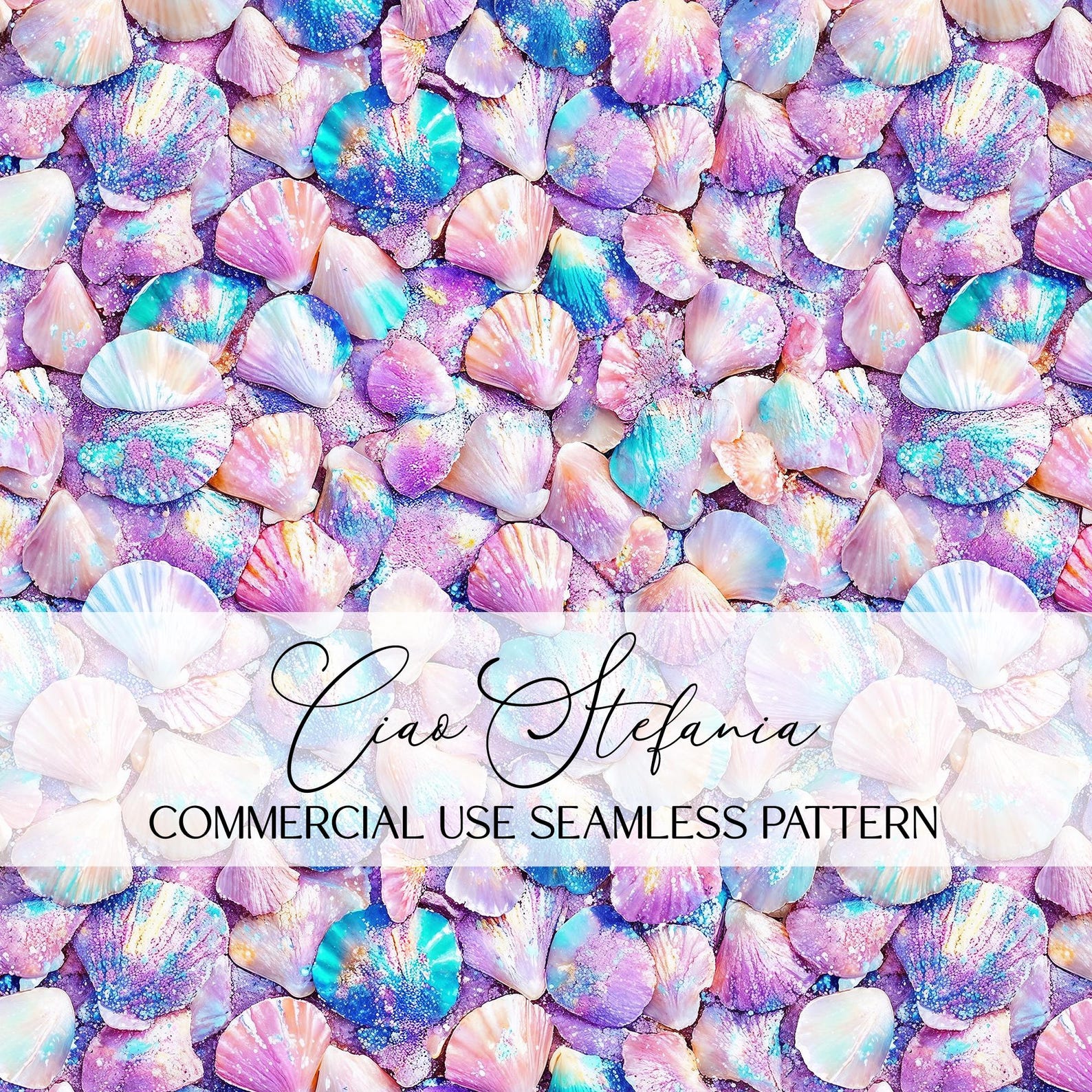 Glitter Pastel Seashells Seamless Pattern Iridescent Digital Paper ...