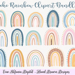 Boho Rainbow Clipart, Modern Rainbow Illustration, Clip Art Bundle ...