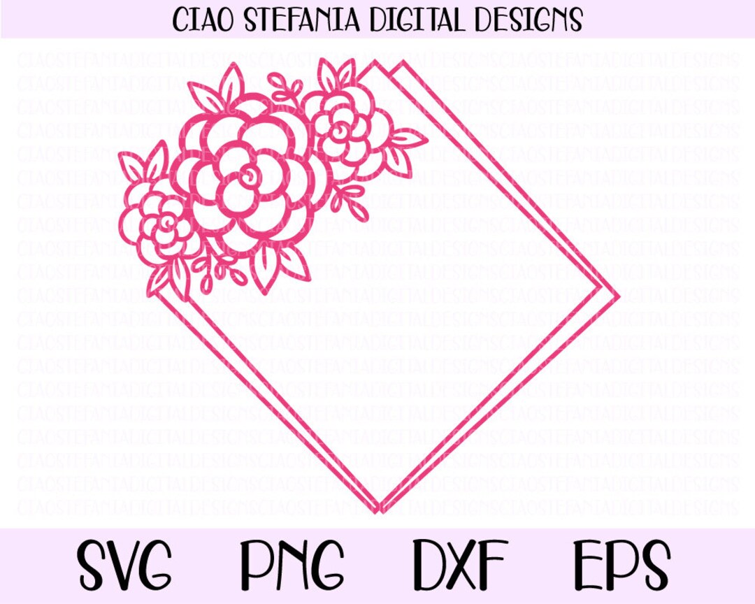 Geometric Diamond Frame, Rose Monogram Frame SVG, Floral Wreath SVG ...