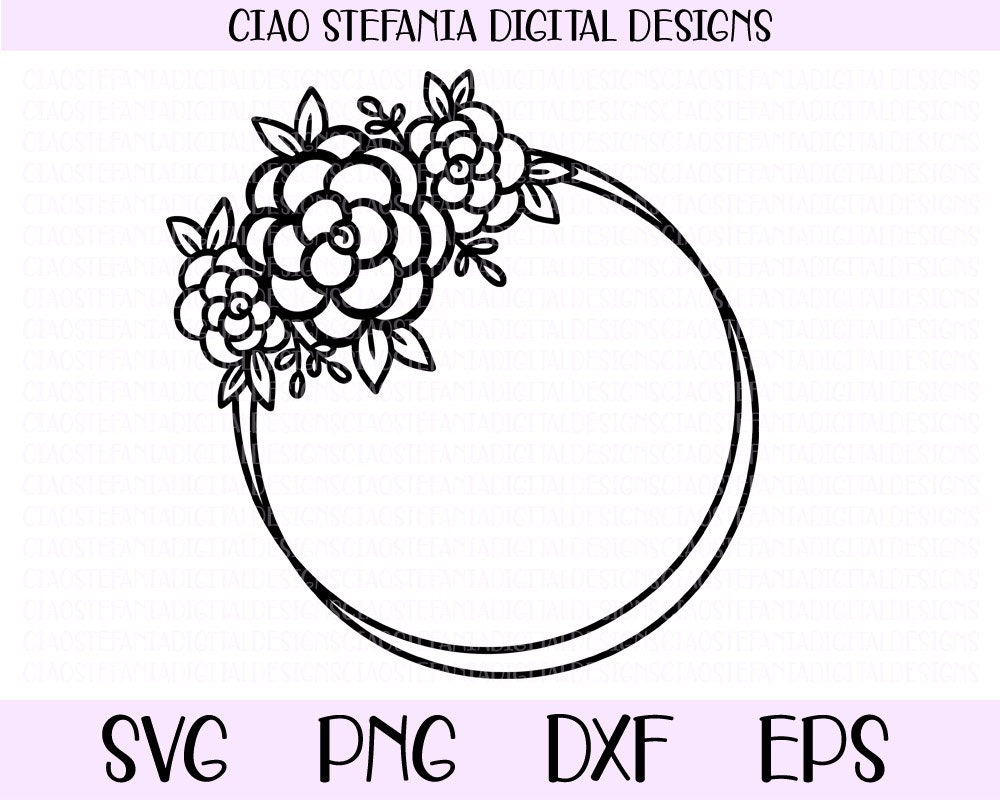 Geometric Circle Frame, Rose Monogram Frame SVG, Floral Wreath SVG, Cut ...