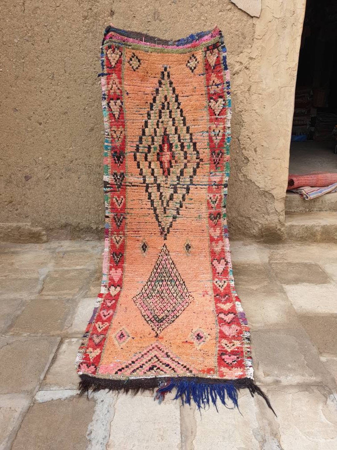 Peach Berber Runner 8x3 Ft, Vintage Boujad Runner, Handmade Wool Rug ...