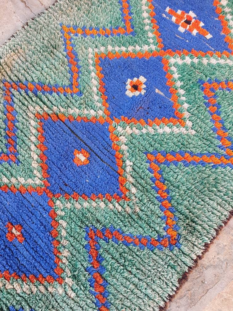 Blue Vintage Moroccan Runner Rug, Narrow Authentic Boujaad Runner ...