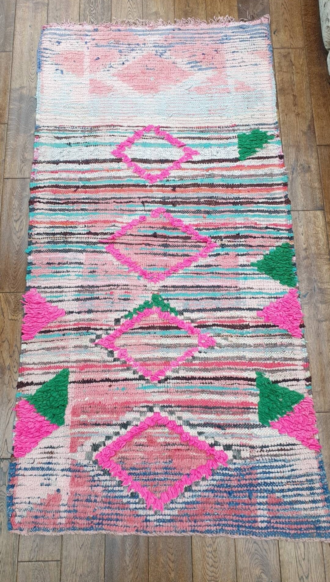 Small Pink Boho Moroccan Rug, Colourful Moroccan Runner, Wool Rug ...