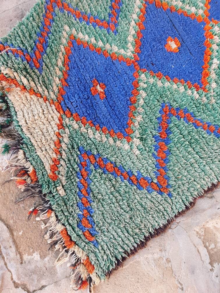 Blue Vintage Moroccan Runner Rug, Narrow Authentic Boujaad Runner ...