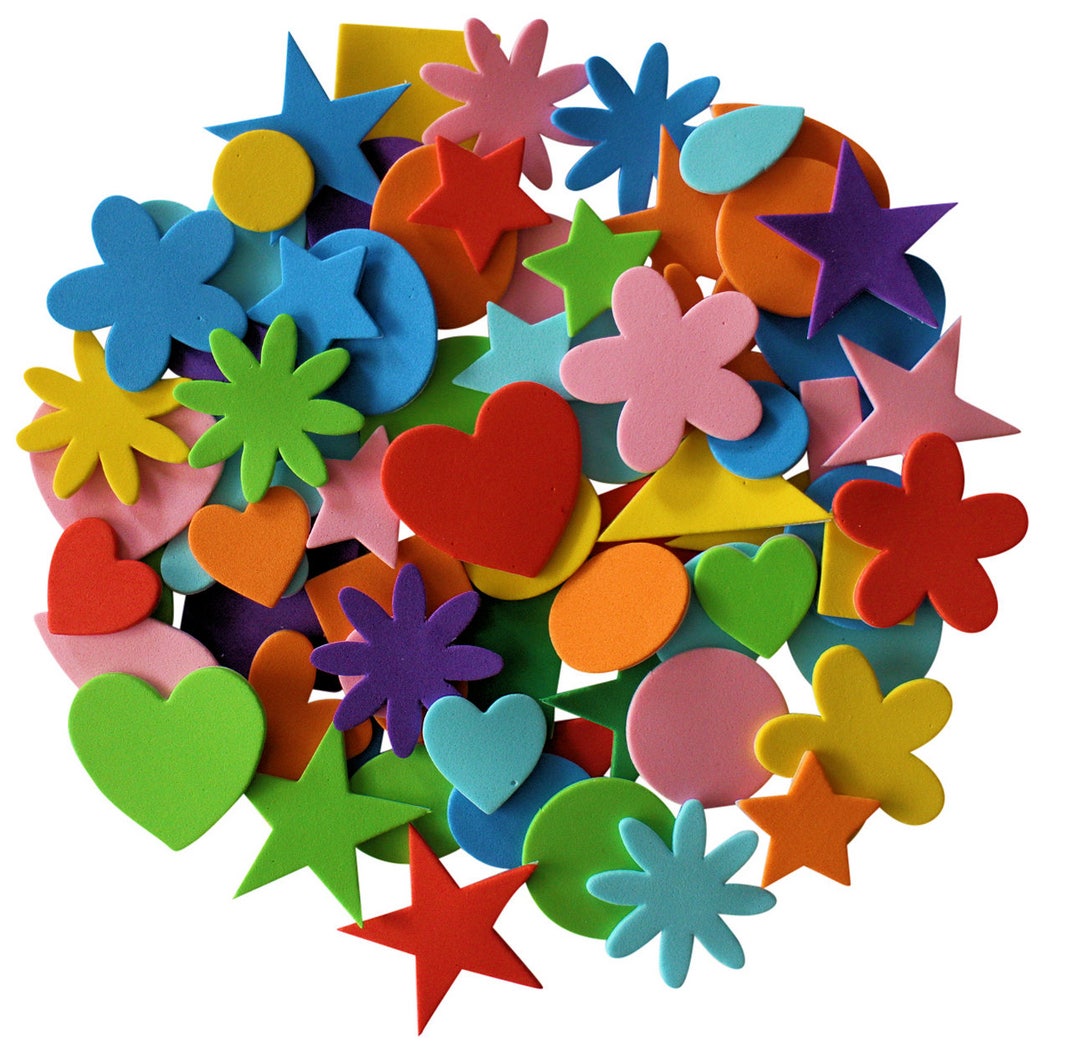 180 Craft Foam Shapes Stickers Assorted Bright Colours And Shapes Self ...