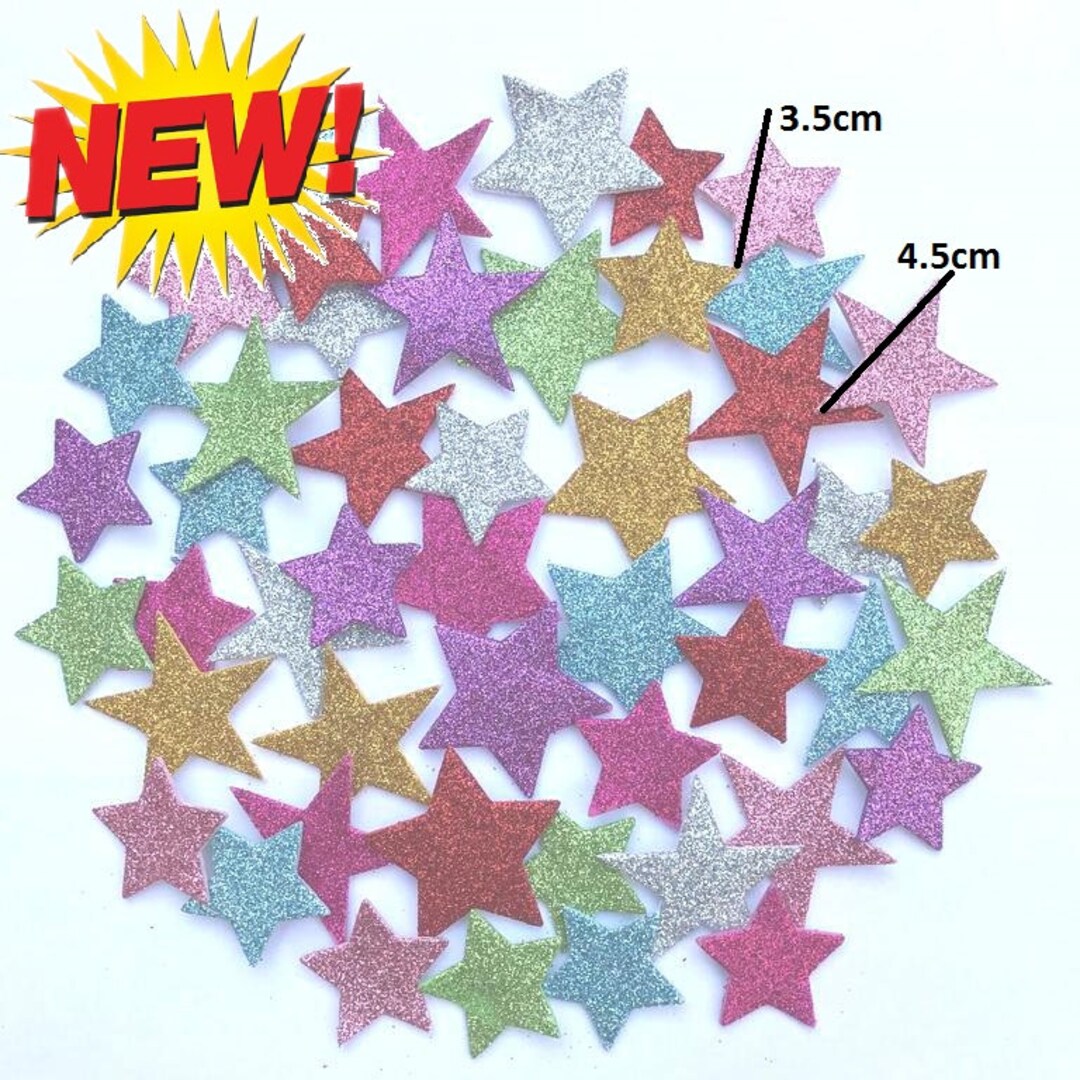 100 Glitter Foam Stars Stickers for Crafts Self Adhesive Assorted ...