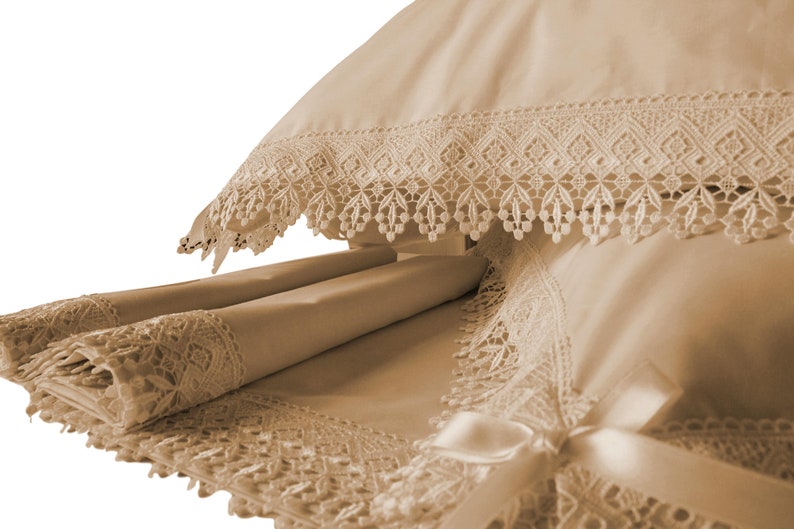 Romantic Bedding With Lace Edge.victorian Beddingwhite Lace | Etsy
