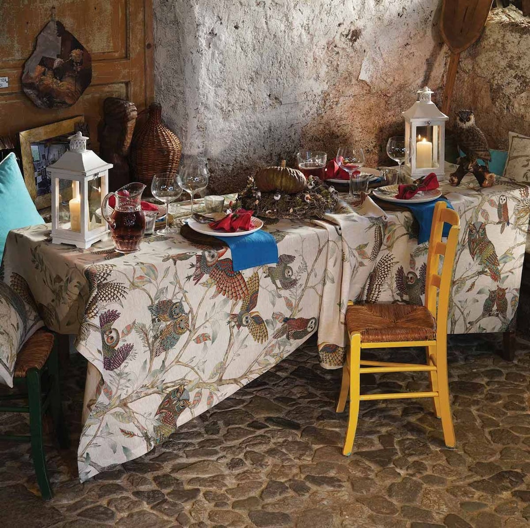 Linen Tablecloth. Rectangular Tablecloth. Owl Design Tablecloth. Fall ...