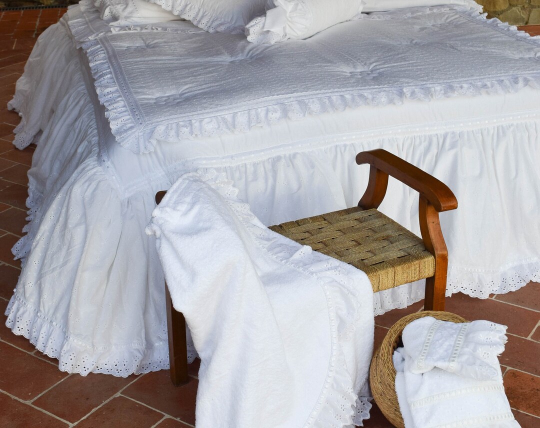 White Broderie Anglaise Bedspread. Romantic Bed Coverlet With Lace ...