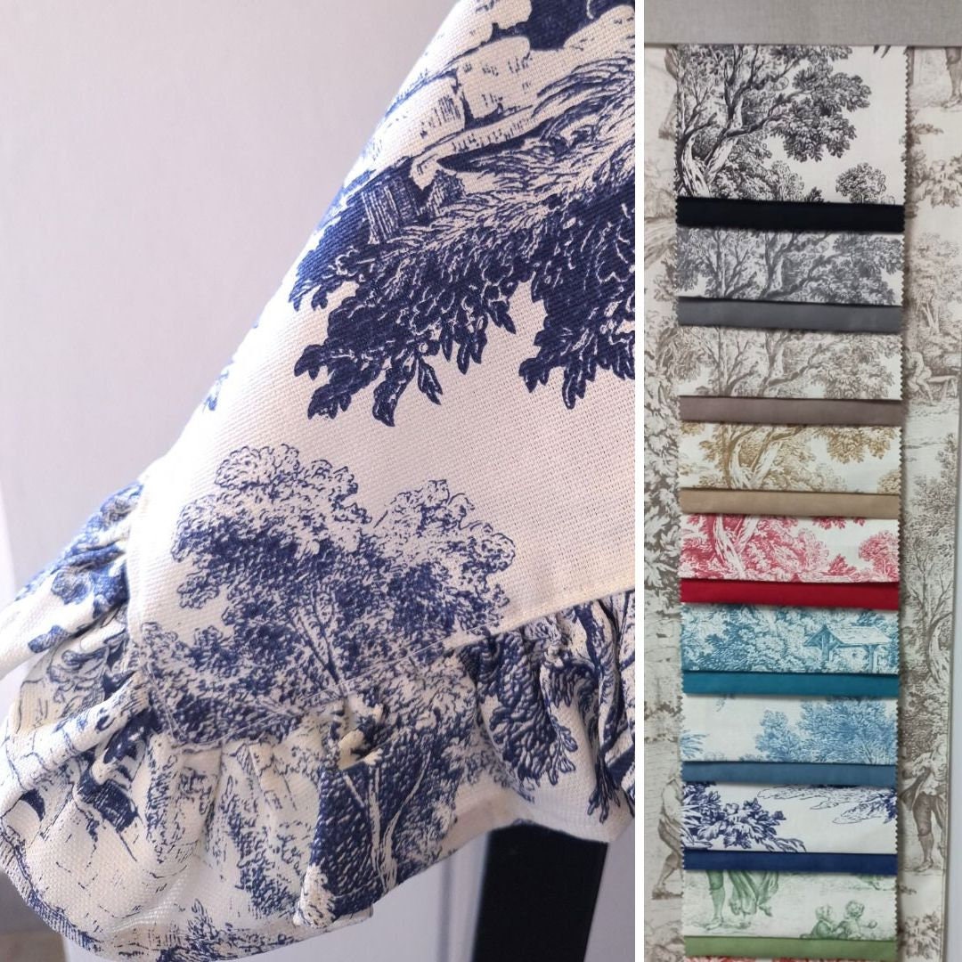 Ruffled Toile De Jouy Tablecloth. 100% Cotton. Toile De Jouy Colored ...