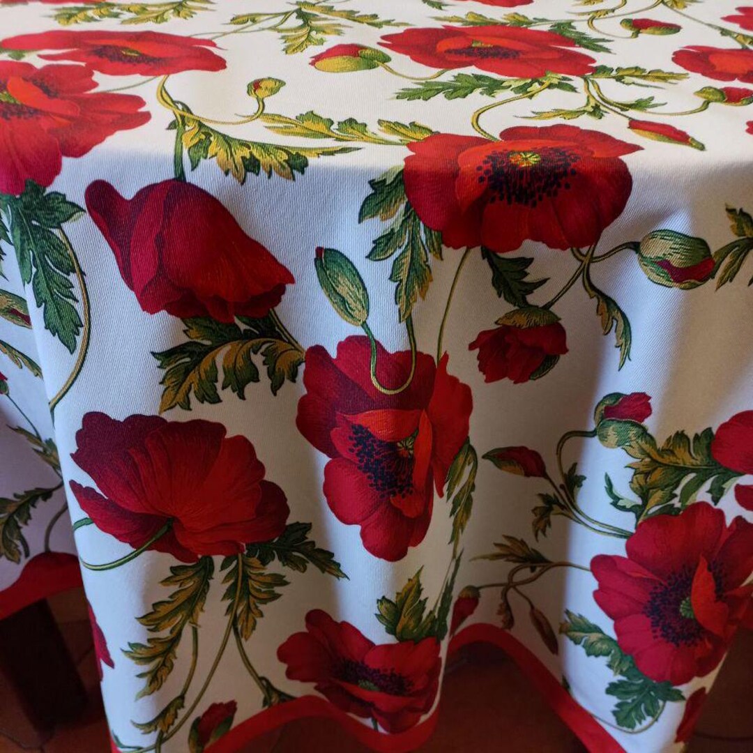 Poppy Tablecloth With a Cotton Ribbon Edge. 100% Cotton. Round, Oval ...