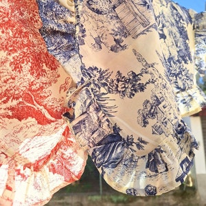 Ruffled Toile De Jouy Tablecloth. 100% Cotton. Toile De Jouy Colored ...