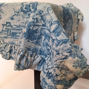 Ruffled Toile De Jouy Tablecloth. 100% Cotton. Toile De Jouy Colored ...
