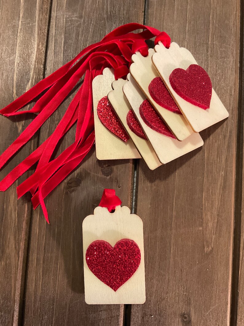 Wood Red Heart Gift Tags, Ornaments, Anniversary Gift Tags, Wedding ...