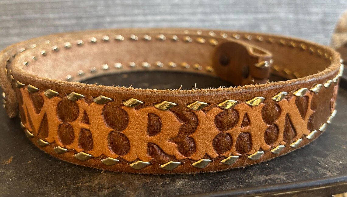 MARIAN Vintage Leather Tooled Name Belt Marian Vintage Western ...