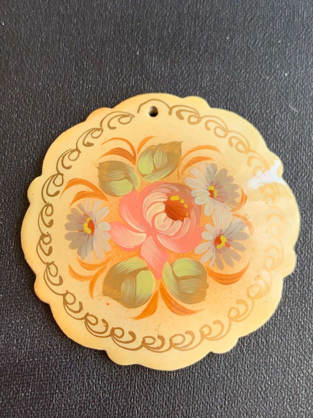 Hand Painted Wooden Flower Pendant - Etsy