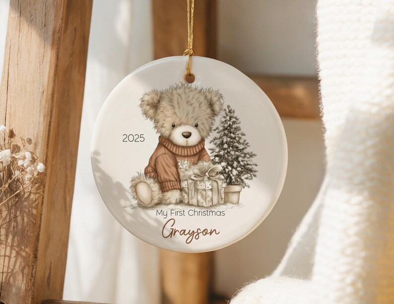 Personalized Teddy Bear First Christmas Ornament, Baby Boy Keepsake - Etsy