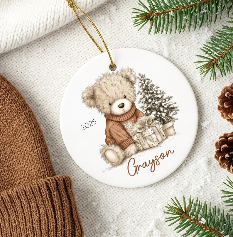 Personalized Teddy Bear First Christmas Ornament, Baby Boy Keepsake - Etsy