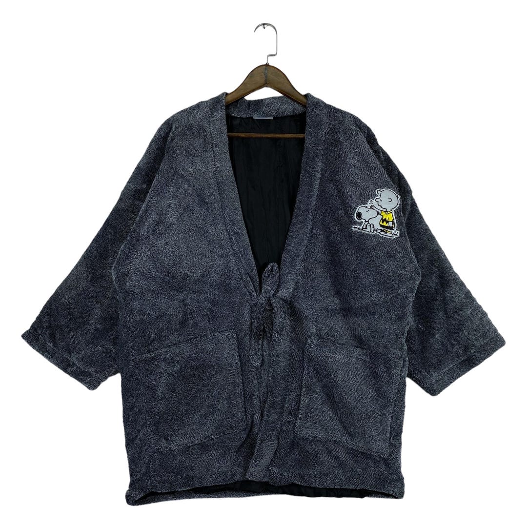 Vintage Peanuts Snoopy Kimono Fluffy Fleece Sweater Grey Pullover ...