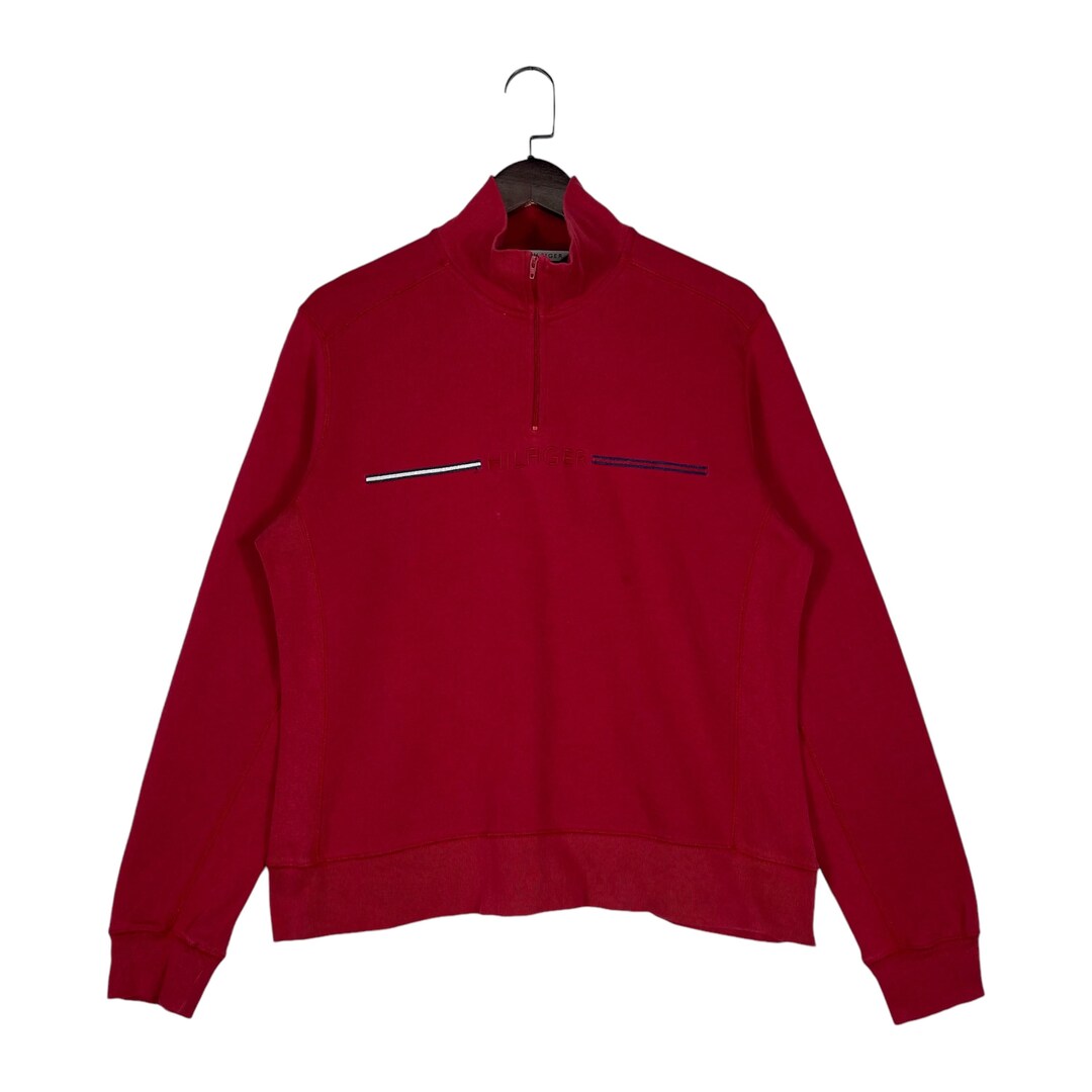 Vintage Tommy Hilfiger Red Half Zip Sweatshirt, Big Logo (size L) - Etsy