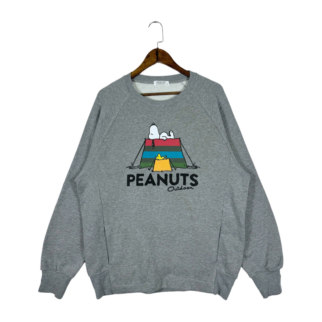 Vintage Peanuts Snoopy Pocket Baggy Sweatshirt Crewneck Grey Pullover ...