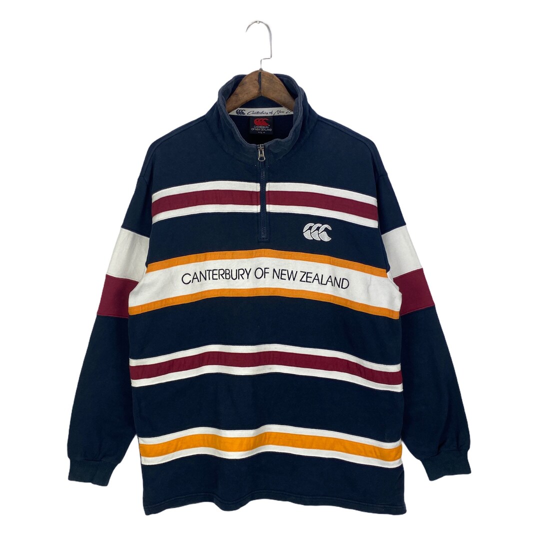 Vintage Canterburry of New Zealand Half Zip Pullover Big Logo Embroidery Sweatshirt Jumper Size ...