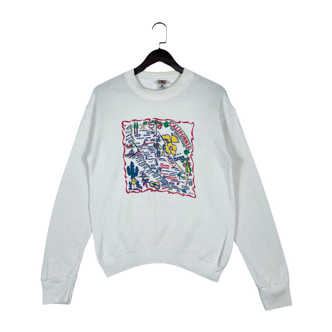 Vintage 90s California Maps Sweatshirt Crewneck White Made in USA ...