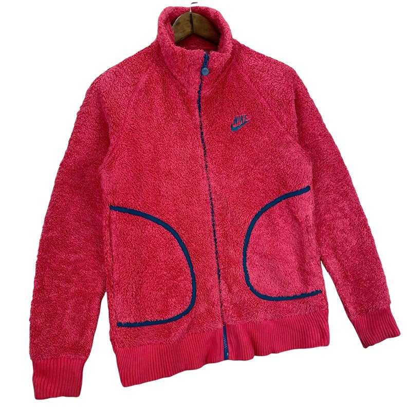 Vintage Nike Swoosh Fluffy Fleece Full Zip Sweater Jacket Embroidery ...
