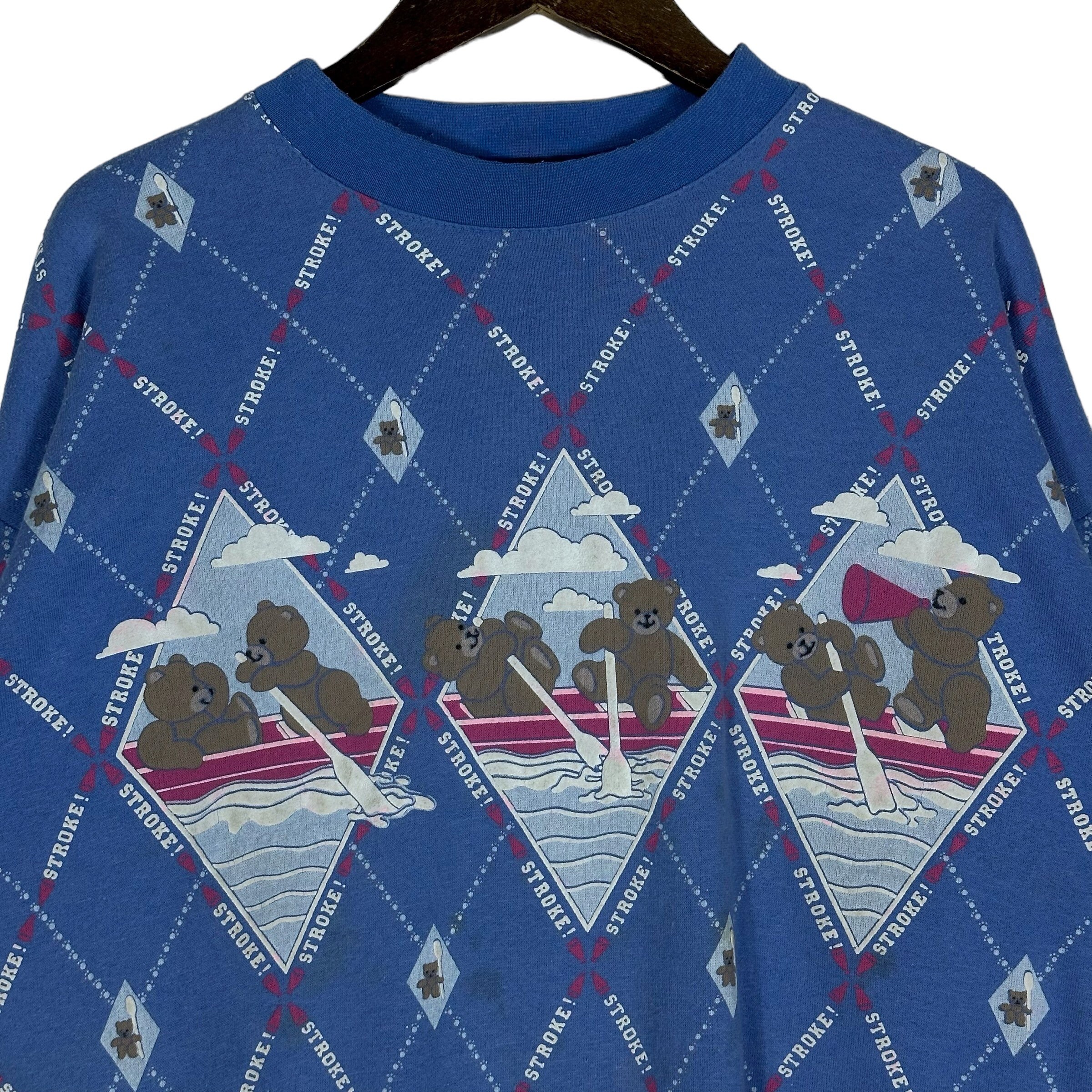 Vintage Spumoni by Franko Teddy Bear Sweatshirt Crewneck Blue All Over ...