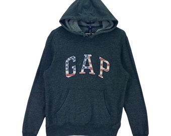Vintage Gap Athletic Hoodie Sweater Embroidery USA Flag Big Logo Grey Pullover Jumper Size S