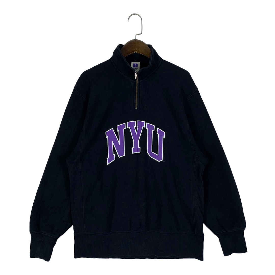 Vintage New York University Quarter Zip Sweatshirt Big Logo Black ...