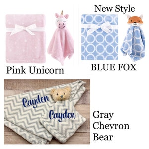 2 Piece Baby Blanket Plush Infant Blanket Name Embroidered Security ...
