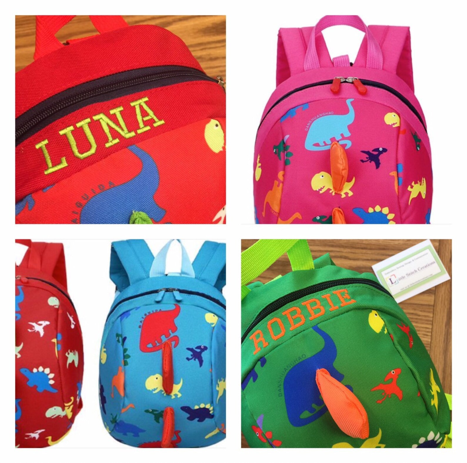 Kids Dinosaur Toddler Backpack Name Embroidered Green Red Blue - Etsy
