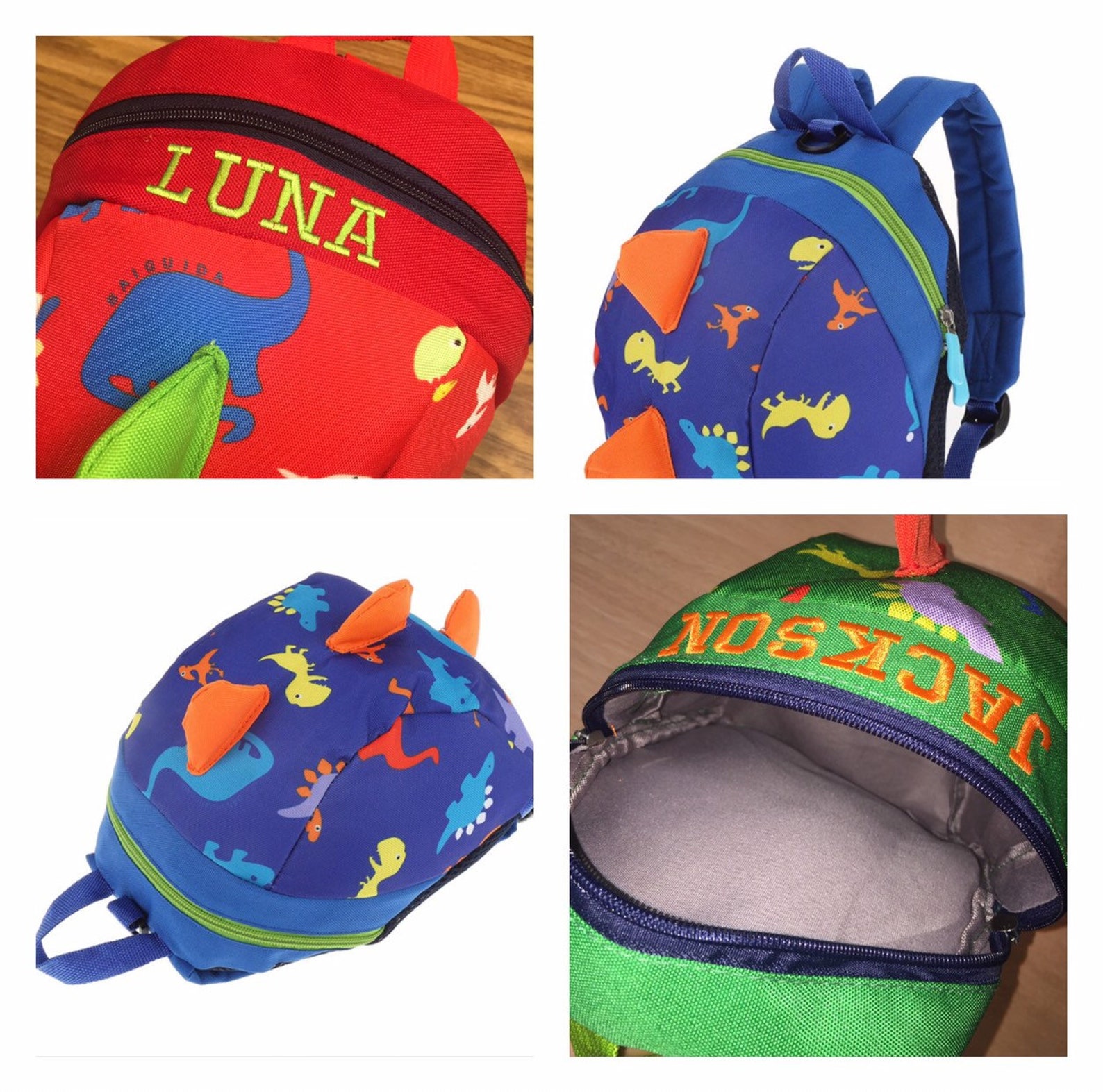 Kids Dinosaur Toddler Backpack Name Embroidered Green Red Blue - Etsy
