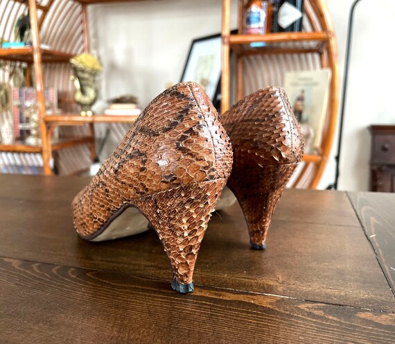 80s vintage genuine snake skin leather heels open toe… - Gem