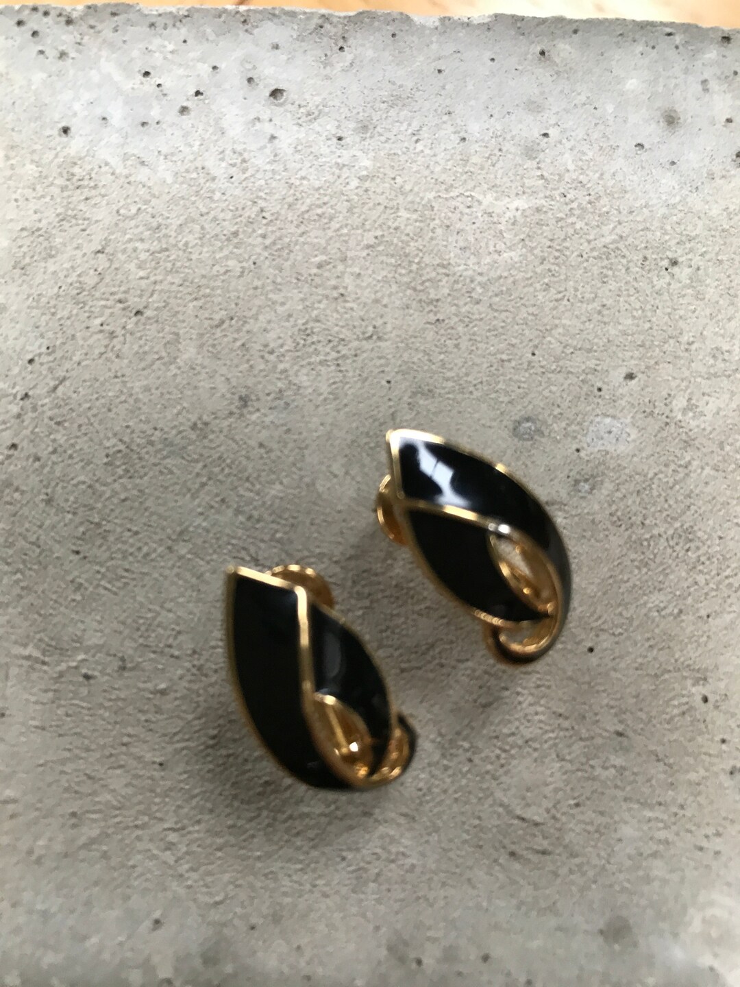 Vintage D'ORLAN Gold Plated Earrings. Black & Gold. Classic Design ...