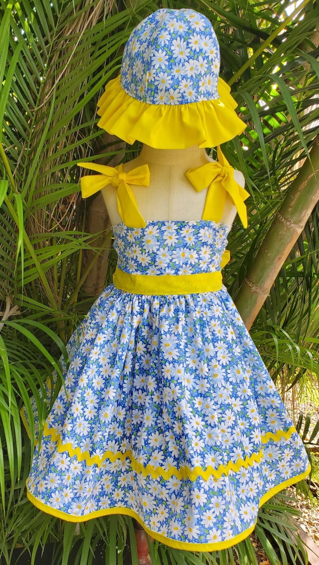 Girl Dress Pinafore Dress Daisy Print Blue and Yellow Dress Toddler ...