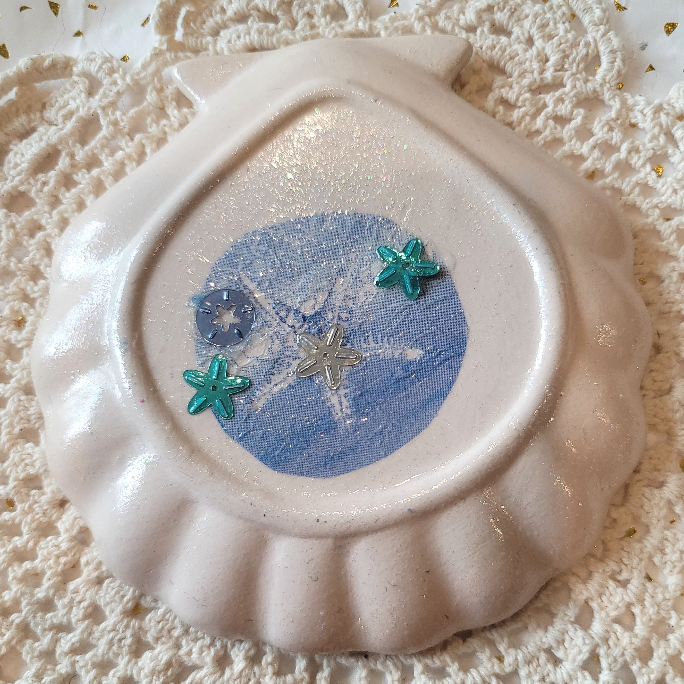 More Beach / Less Worry Ceramic Shell Shaped Dish With Mermaid and ...
