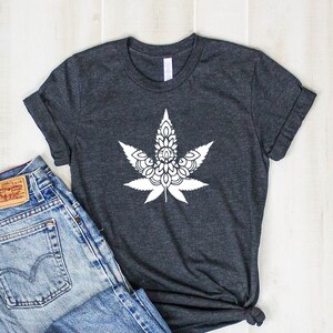 Cannabis Leaf Shirt Marijuana T-shirt Mandala Pot Leaf Shirt Women's Weed Shirt Cute Marijuana ...