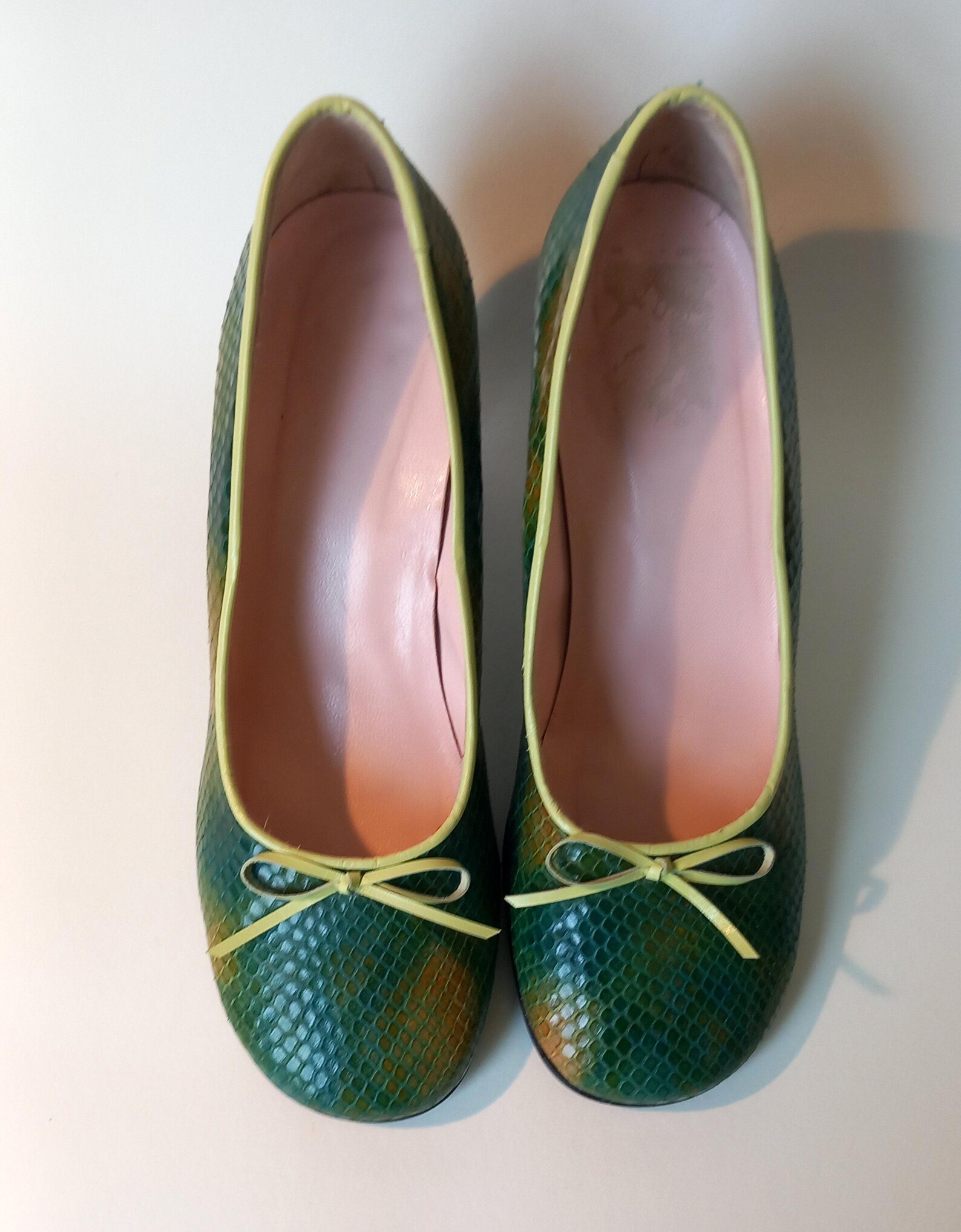One-off 90s Green FAKE SNAKE Leather DESIGNER'S Sample Shoes...eu37 ...