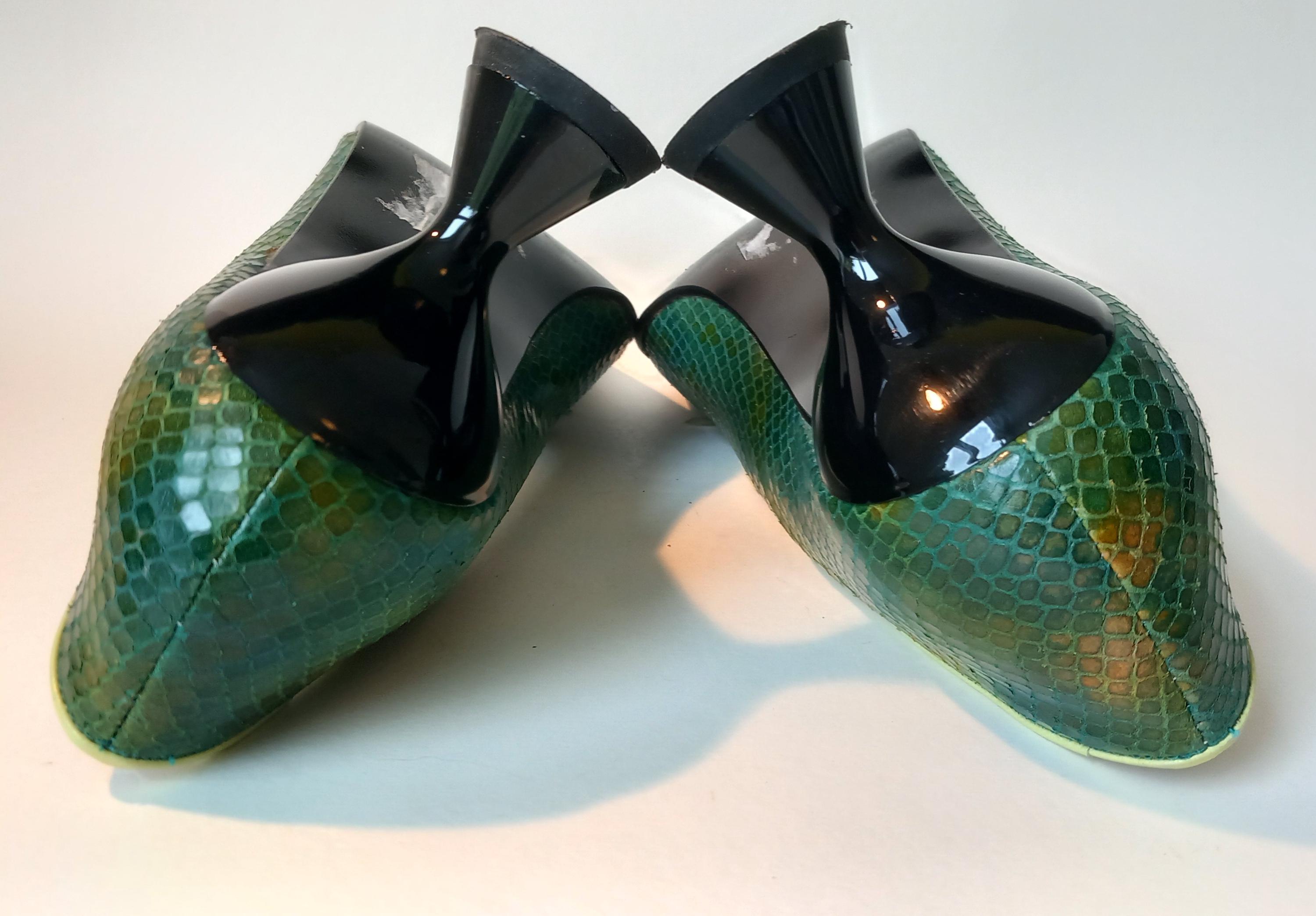 One-off 90s Green FAKE SNAKE Leather DESIGNER'S Sample Shoes...eu37 ...