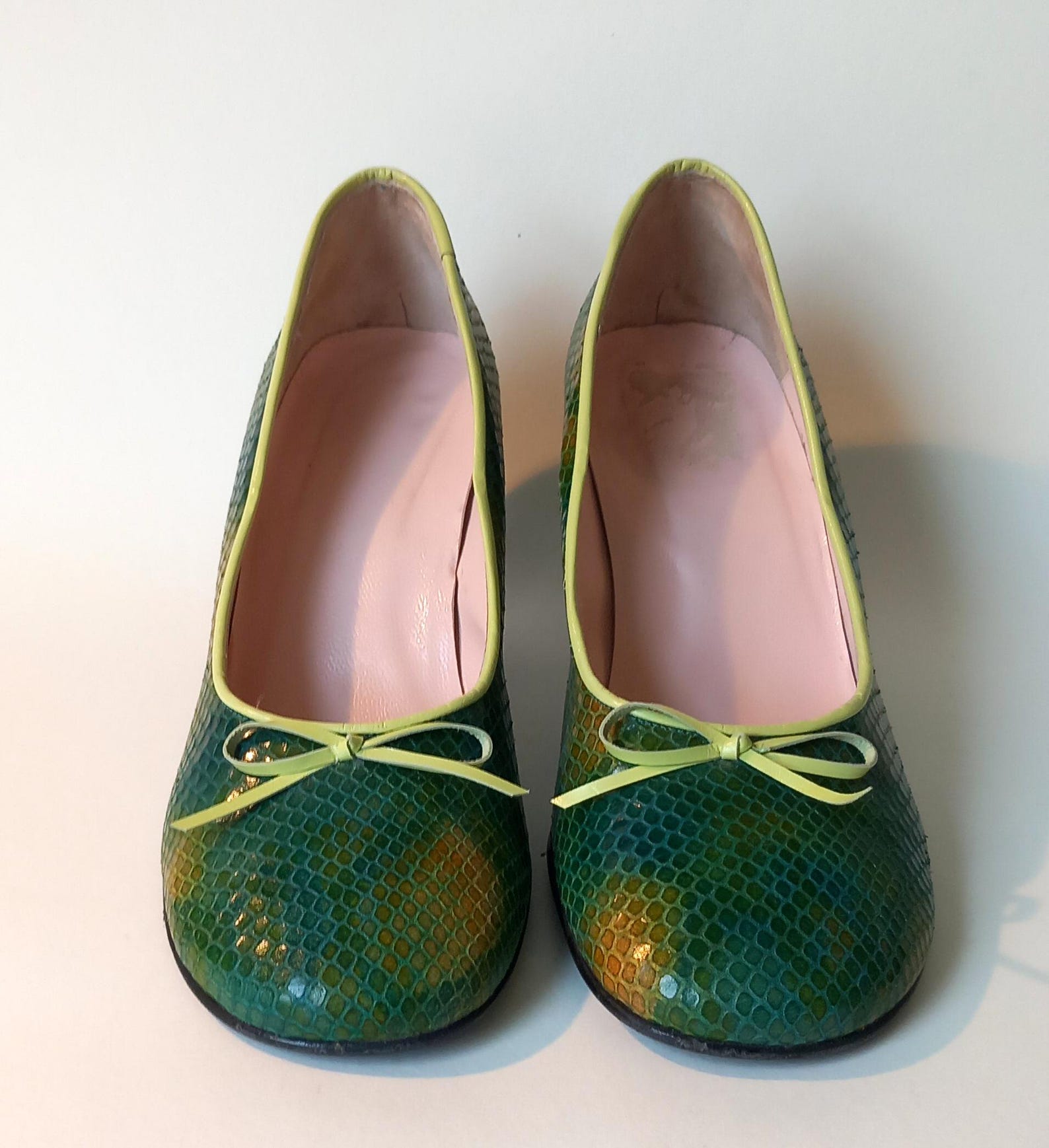 One-off 90s Green FAKE SNAKE Leather DESIGNER'S Sample Shoes...eu37 ...