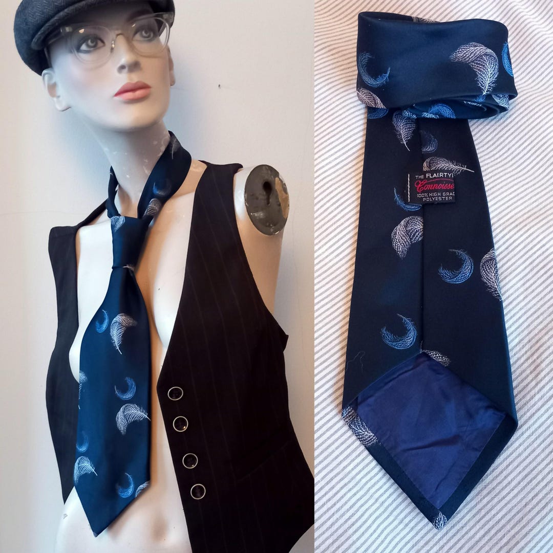 Original Funky 70s KIPPER Tie...navy Blue With Feather Motif 5 Wide ...