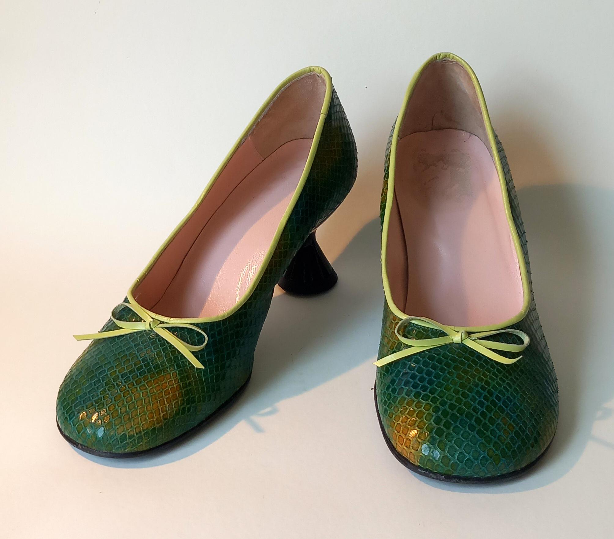 One-off 90s Green FAKE SNAKE Leather DESIGNER'S Sample Shoes...eu37 ...