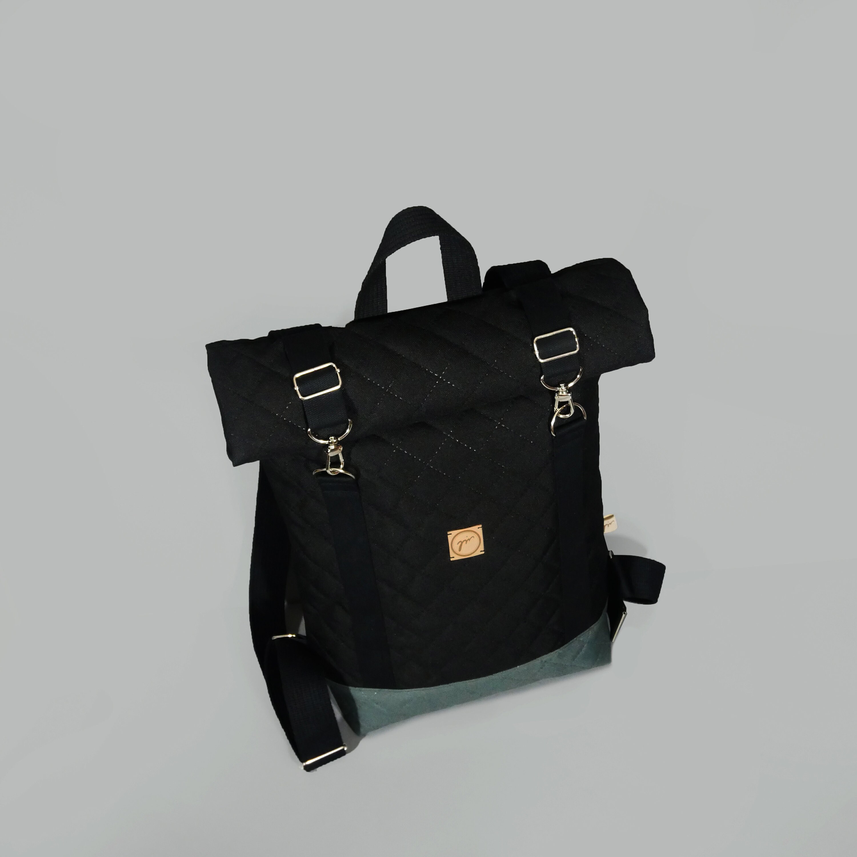 Roll Top Backpack Black Elegant Quilted Backpack Minimalist - Etsy