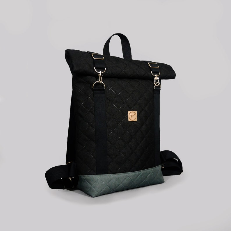 Roll Top Backpack Black Elegant Quilted Backpack Minimalist - Etsy