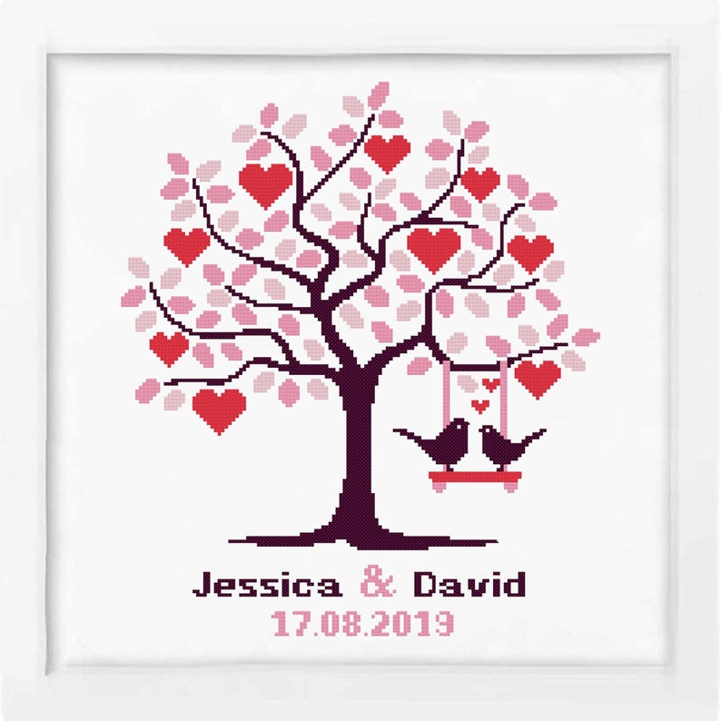 Tree of Life Wedding Cross Stitch Pattern, Personalized Mr & Mrs (PDF ...