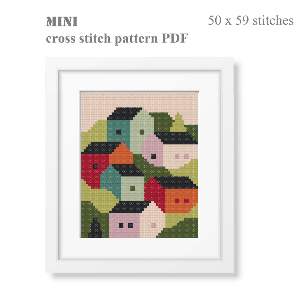Boho Houses Mini Cross Stitch Pattern Art Modern Tiny Town Cross Stitch ...