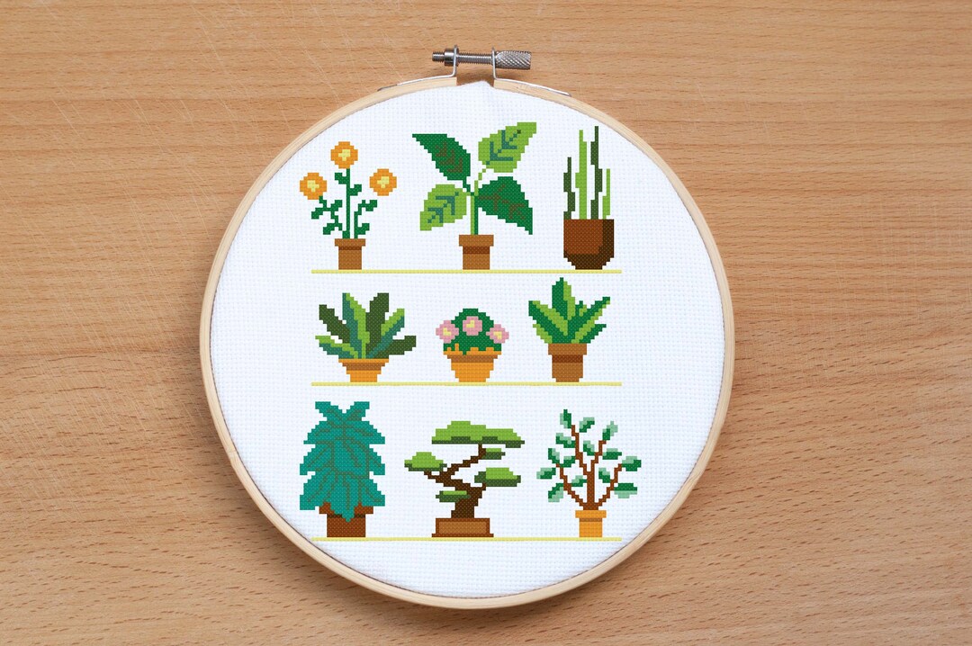Mini Room Plants Cross Stitch Pattern PDF - Modern Embroidery Design ...